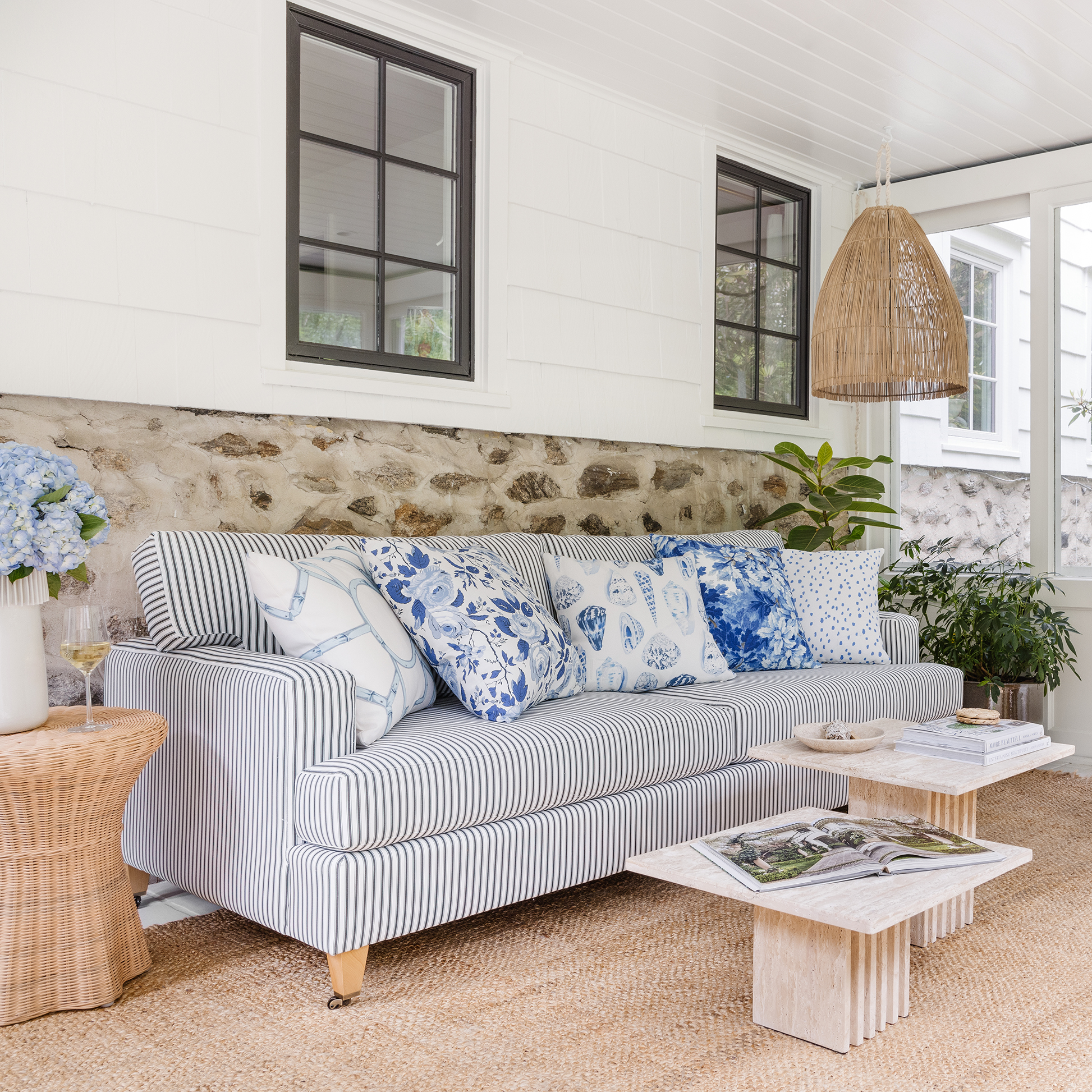 Blue ticking sofa store