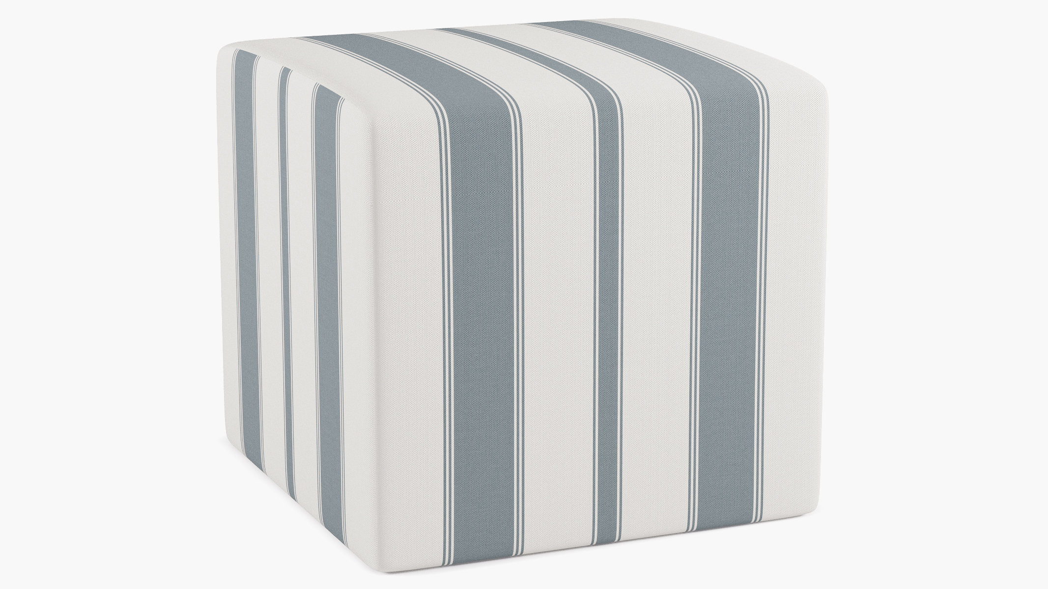 French Blue Clarence Stripe Upholstered Custom Cube Ottoman The Inside Furniture